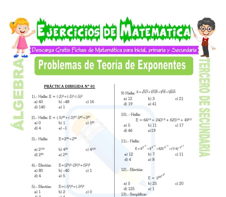 Problemas de Teoría de Exponentes para Tercero de Secundaria