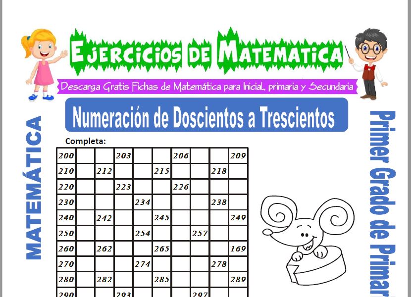 Ejercicios de Numeración Doscientos a Trescientos